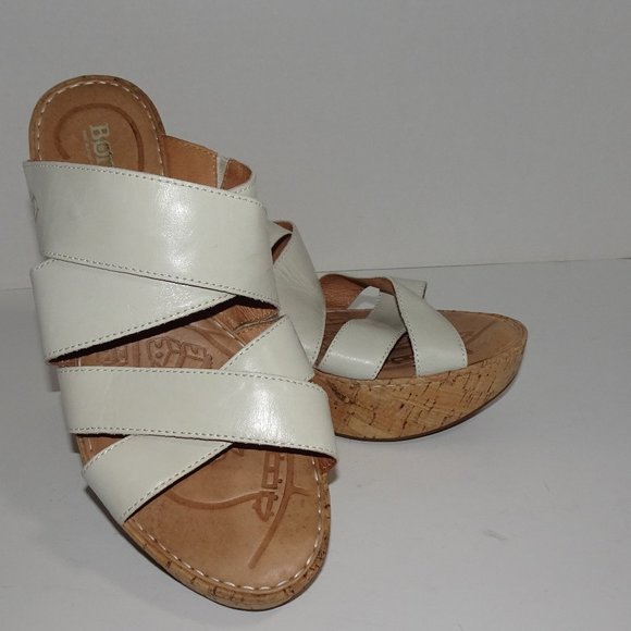 Born | Shoes | Born Womens Off White Leather Cork Platform Sandals Size ...